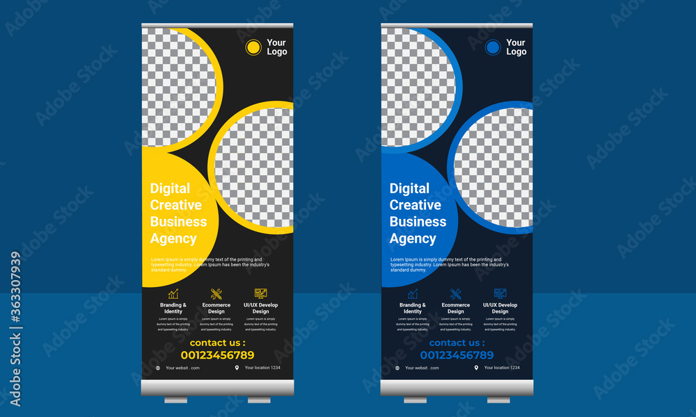Banner roll-up design, business concept. Graphic template roll-up for ...