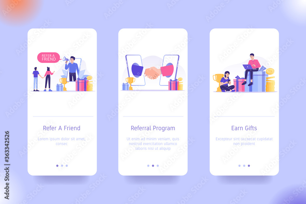 Mobile application design template set for Refer a Friend, Referral ...