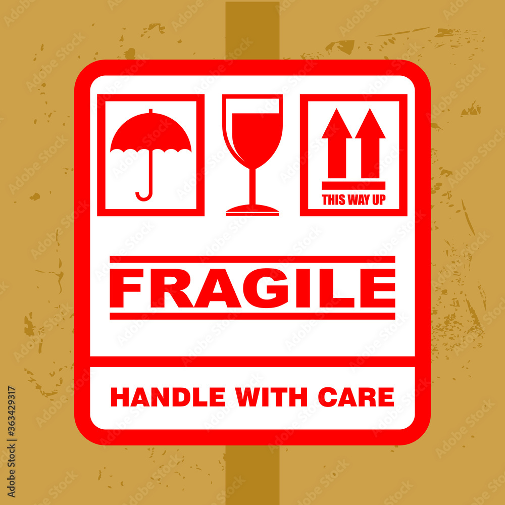 Fragile, hand with care, sticker vector Stock Vector | Adobe Stock
