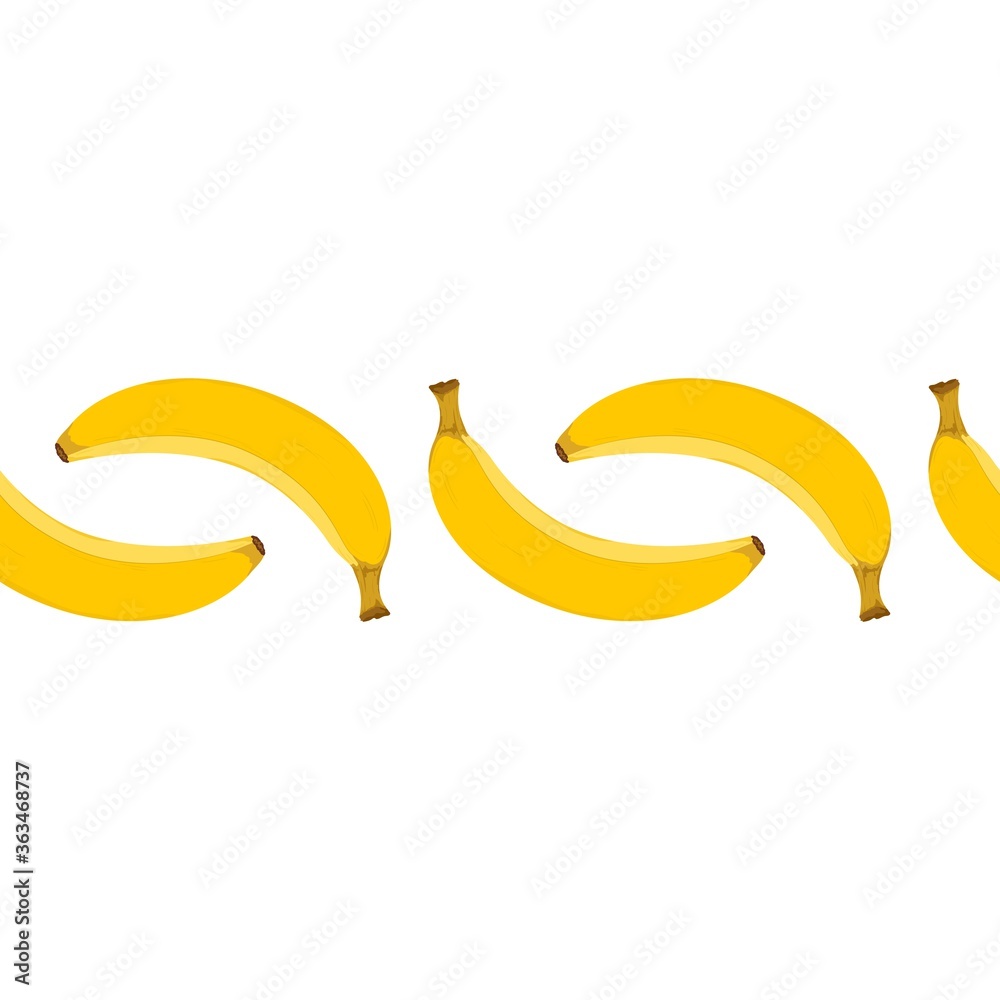 Vector seamless horizontal pattern with ripe yellow bananas isolated on ...