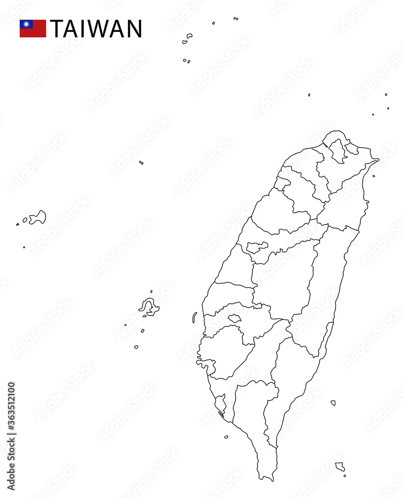 Taiwan map, black and white detailed outline regions of the country ...