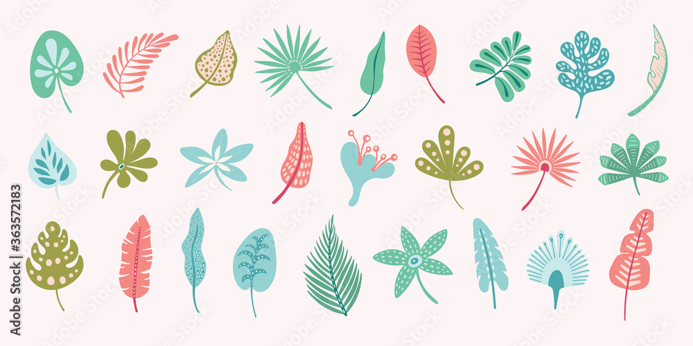 Vector leaves design set. Cute tropical leaf clip art. Nature ...