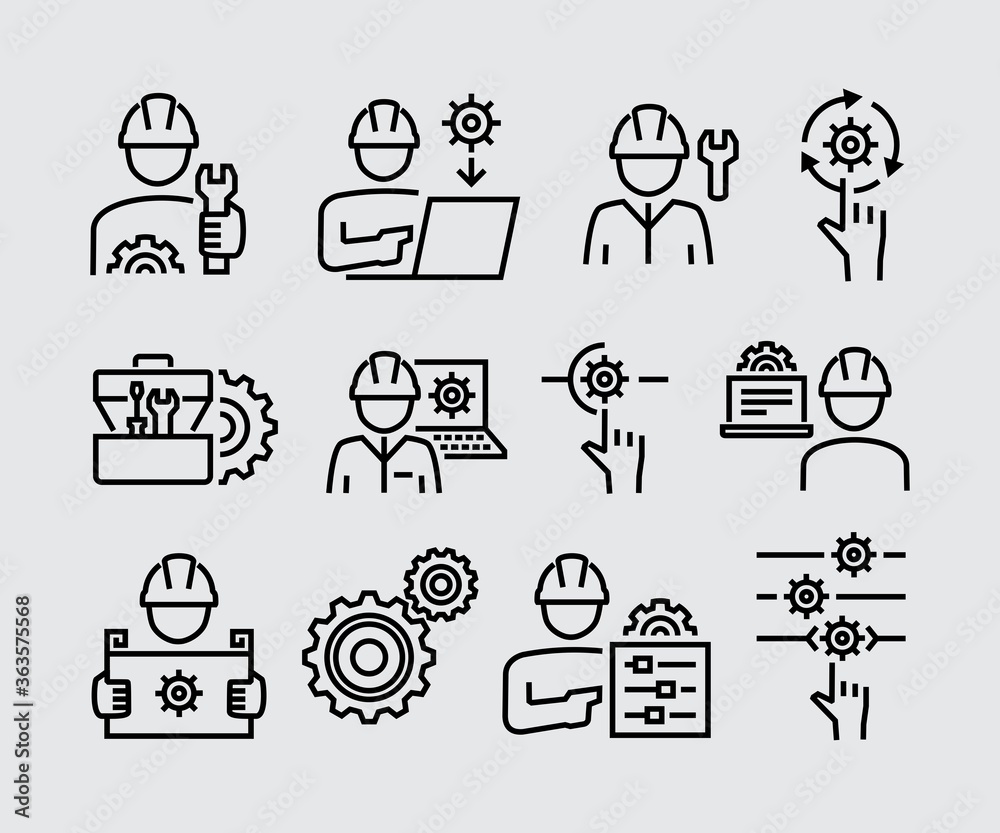 Engineering People Vector Line Icons Set Stock Vector | Adobe Stock