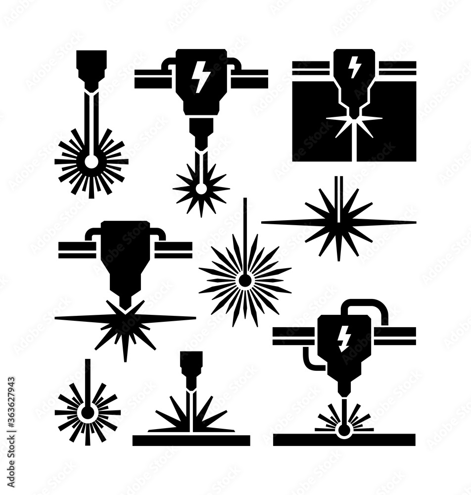 Machine Laser Beam Plasma Cutting Vector Icons Stock Vector | Adobe Stock