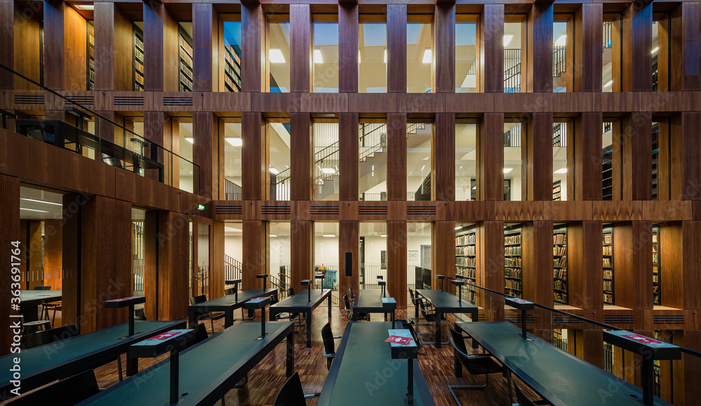 Berlin, Germany: modern cubical interior of the Jacob and Wilhelm Grimm ...