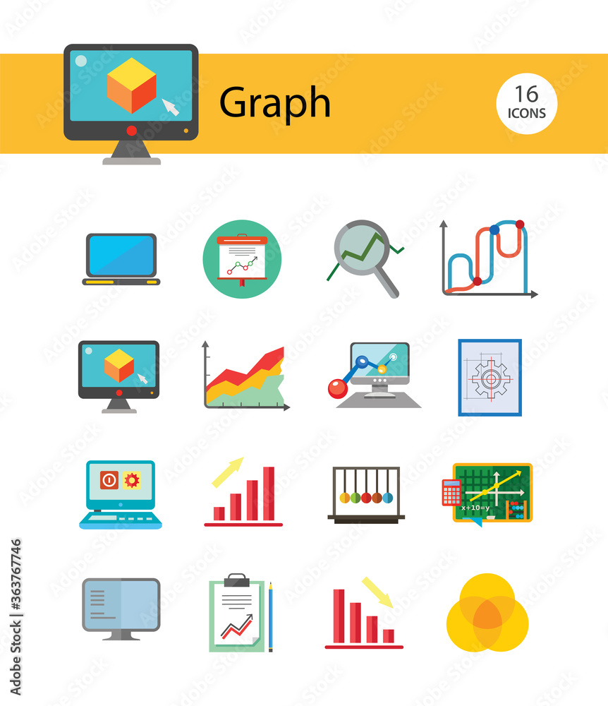 Graph Icon Set. Magnifier And Graph Growing Bar Chart Declining Bar ...