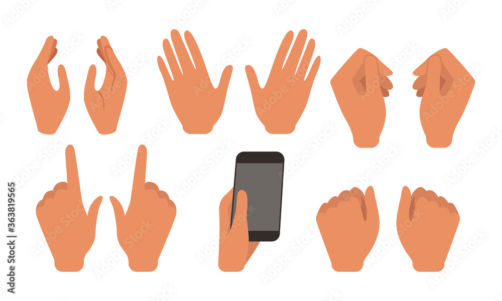 Human Hands Showing Different Gestures Set, Male or Female Body Part ...