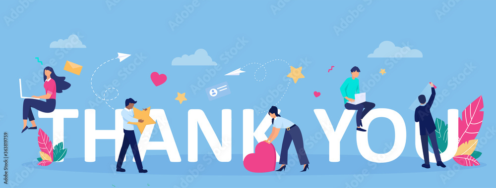 Vector greeting card with thank you message and happy people Stock ...