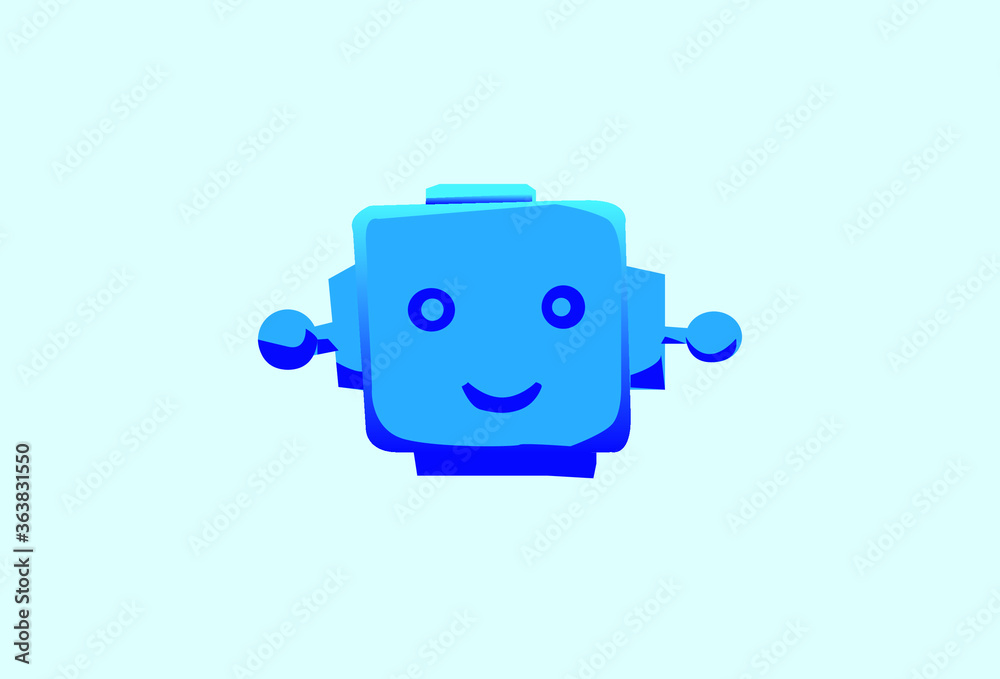 Happy robot with blue face color. Artificial intelligent emotion in ...