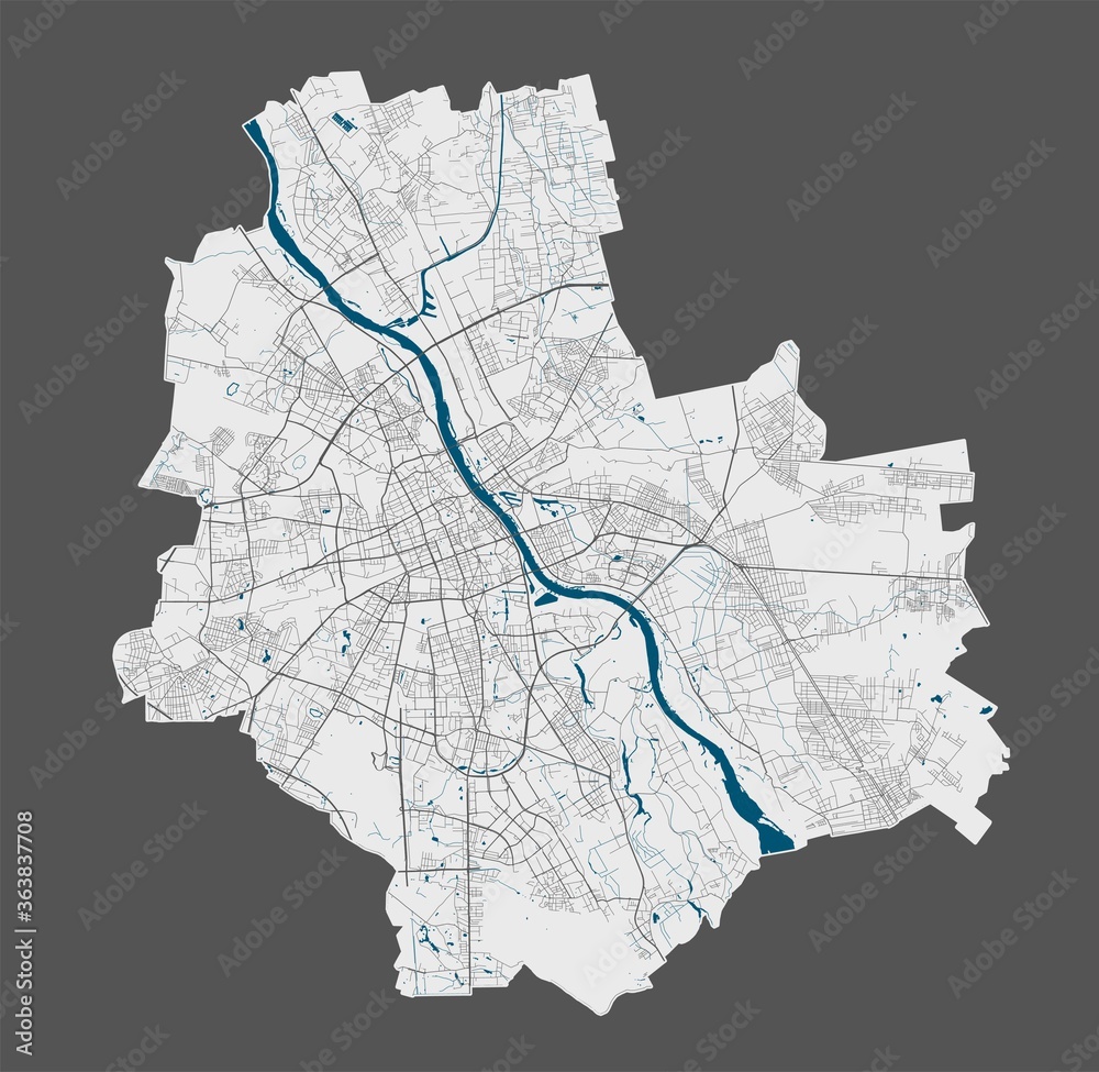 Vector de Stock Warsaw map. Detailed map of Warsaw city poster with ...