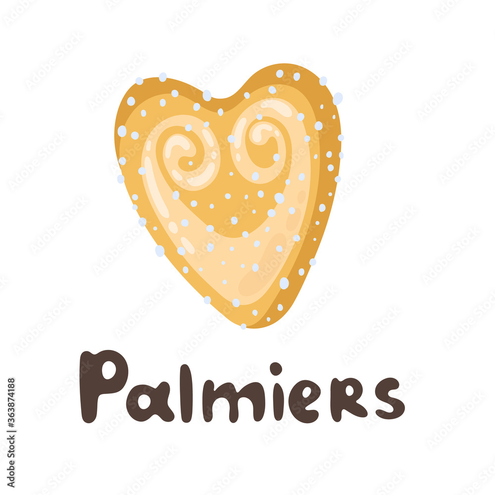 Palmier - French pastry. Puff pastry heart cookie illustration. Cartoon ...