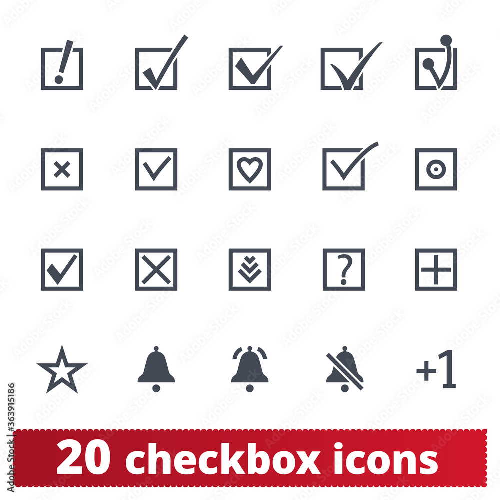 Vector de Stock Checkbox icons collection. Vector set of choice, check marks, notifications ...