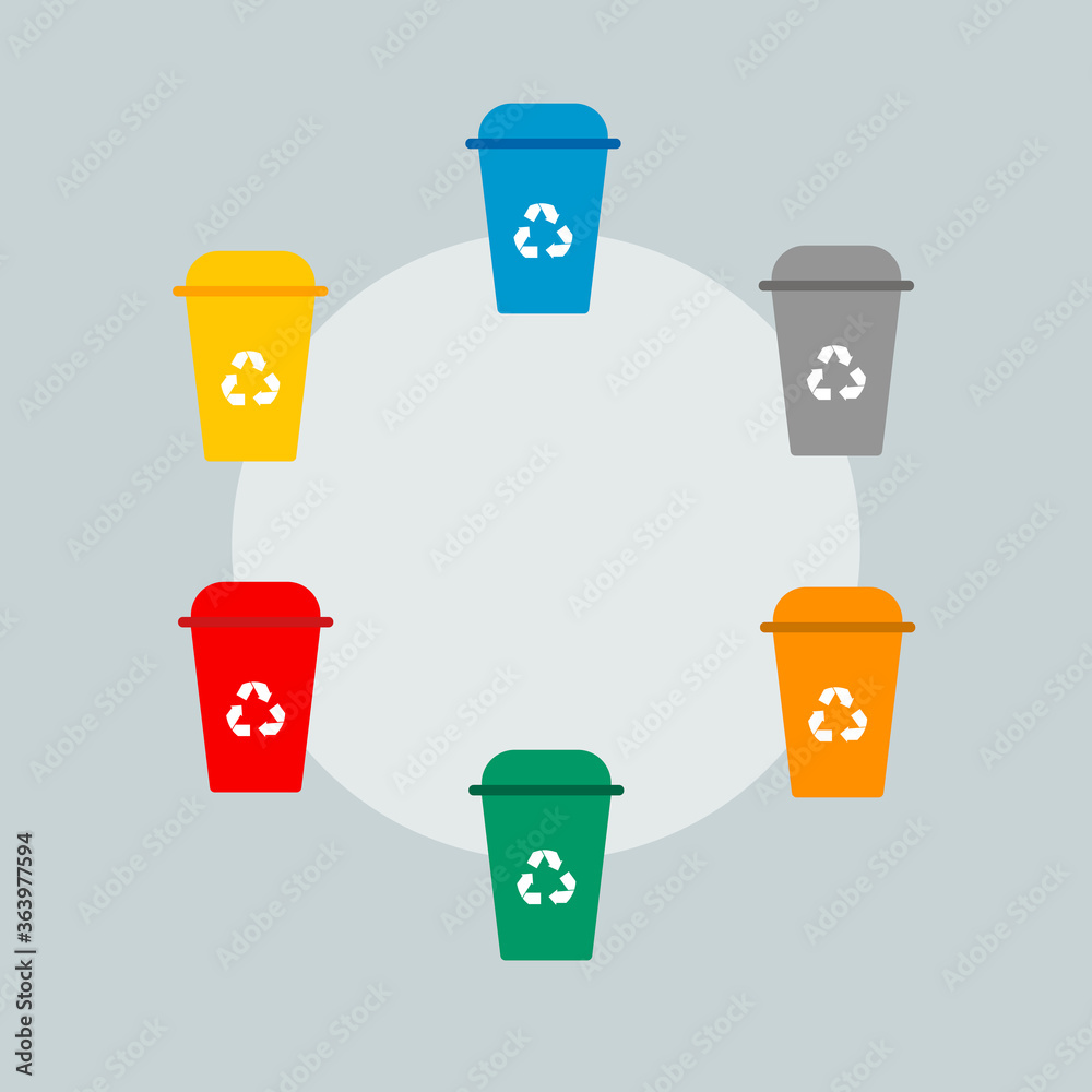 Conjunto de tachos de basura de reciclaje. Colores del reciclaje. Ilustración vector estilo ...