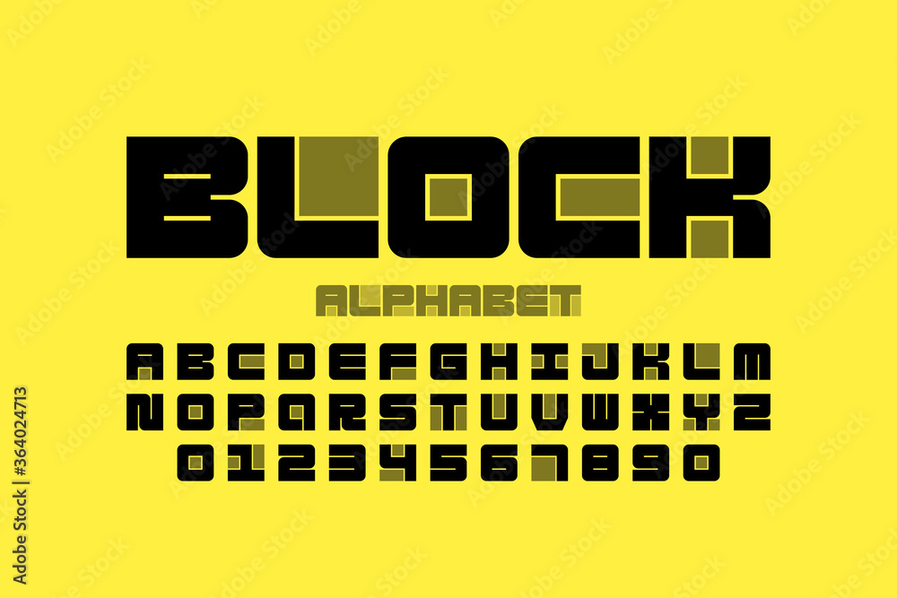 Block font, modular alphabet, letters and numbers Stock Vector | Adobe ...