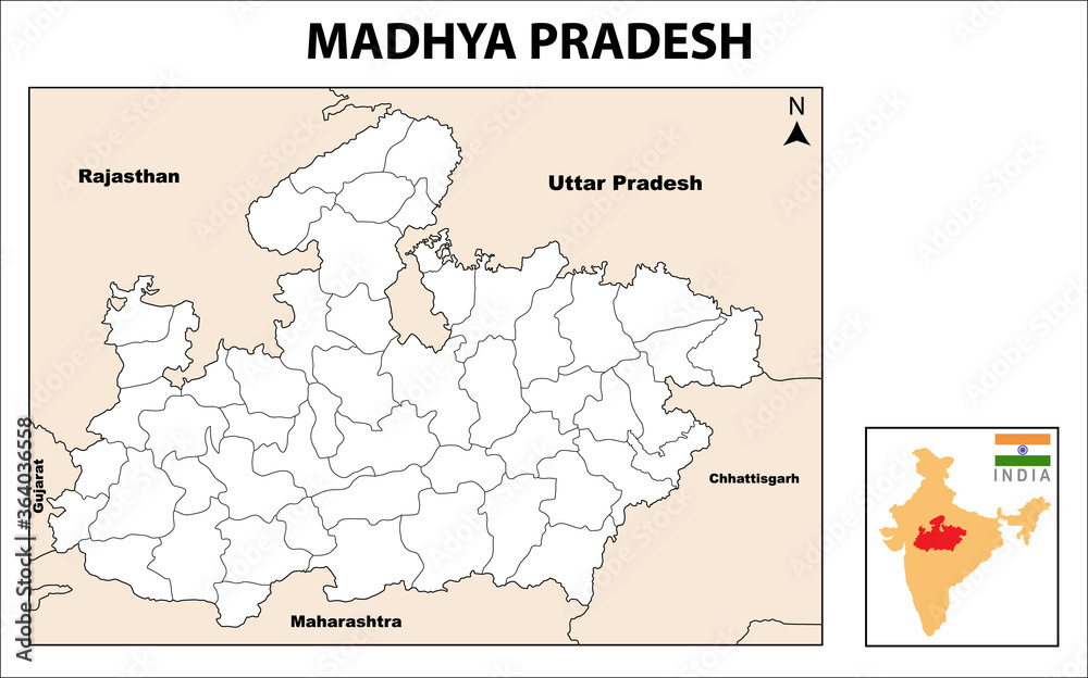 Madhya Pradesh Map. Political and administrative map of Madhya Pradesh ...