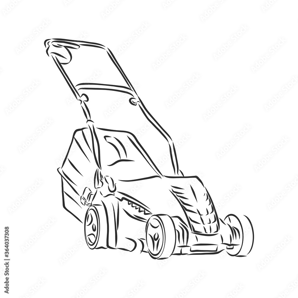 Outline lawn mower vector. Wire-frame style. The layers of visible and ...