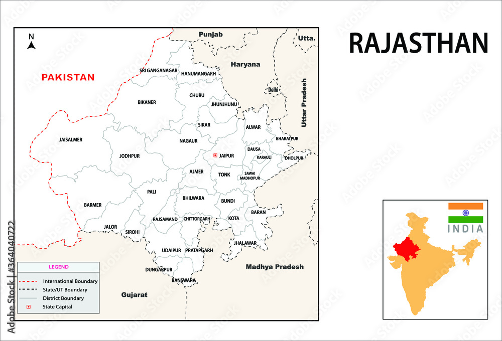 Rajasthan map. Political and administrative map of Rajasthan with ...