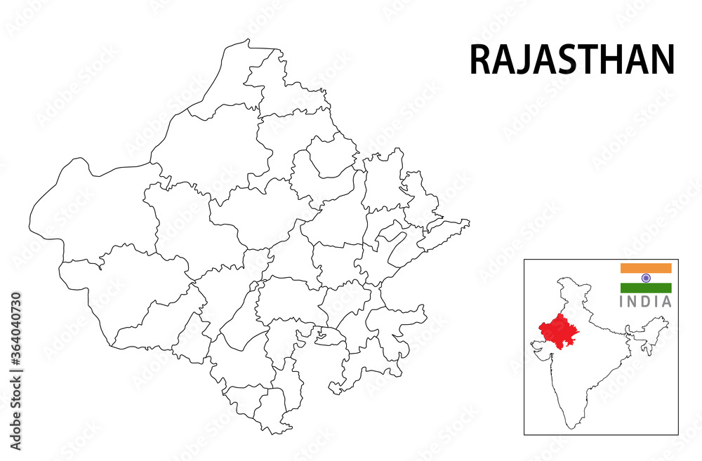 Rajasthan map. Political and administrative map of Rajasthan with ...
