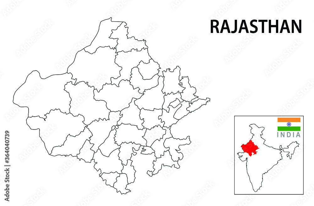 Rajasthan map. Political and administrative map of Rajasthan with ...