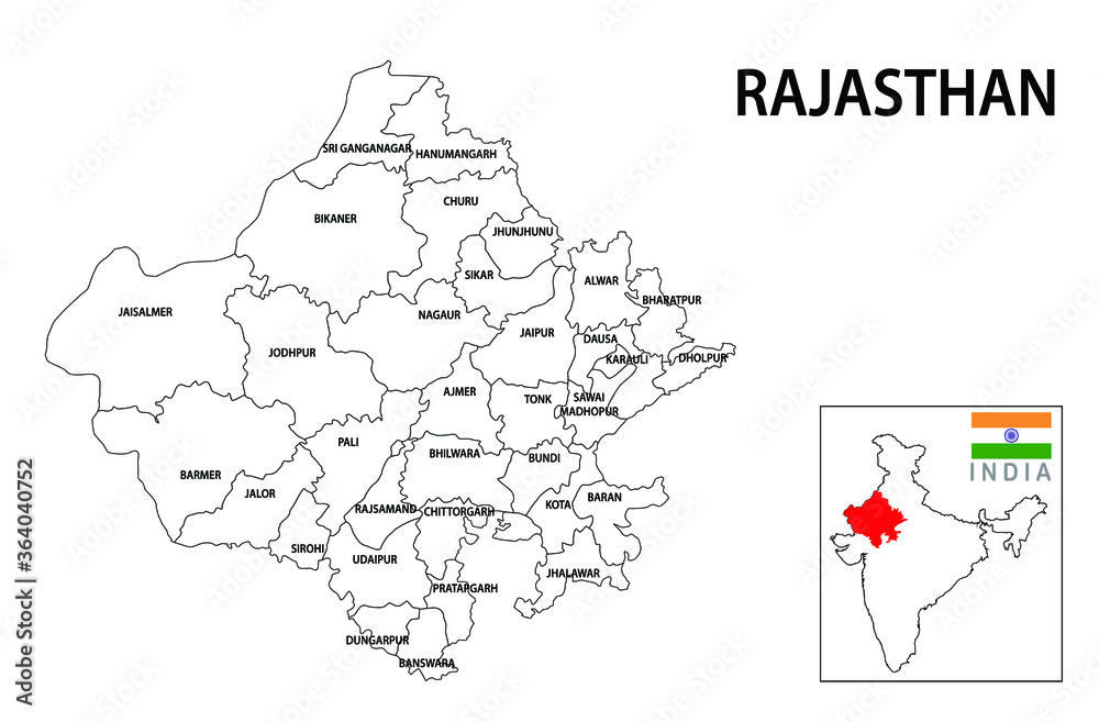 Rajasthan map. Political and administrative map of Rajasthan with ...