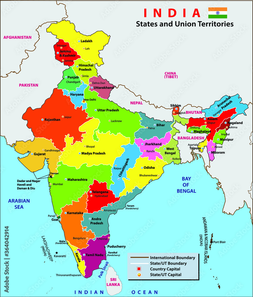 India map. States and union territories of India. India political map ...