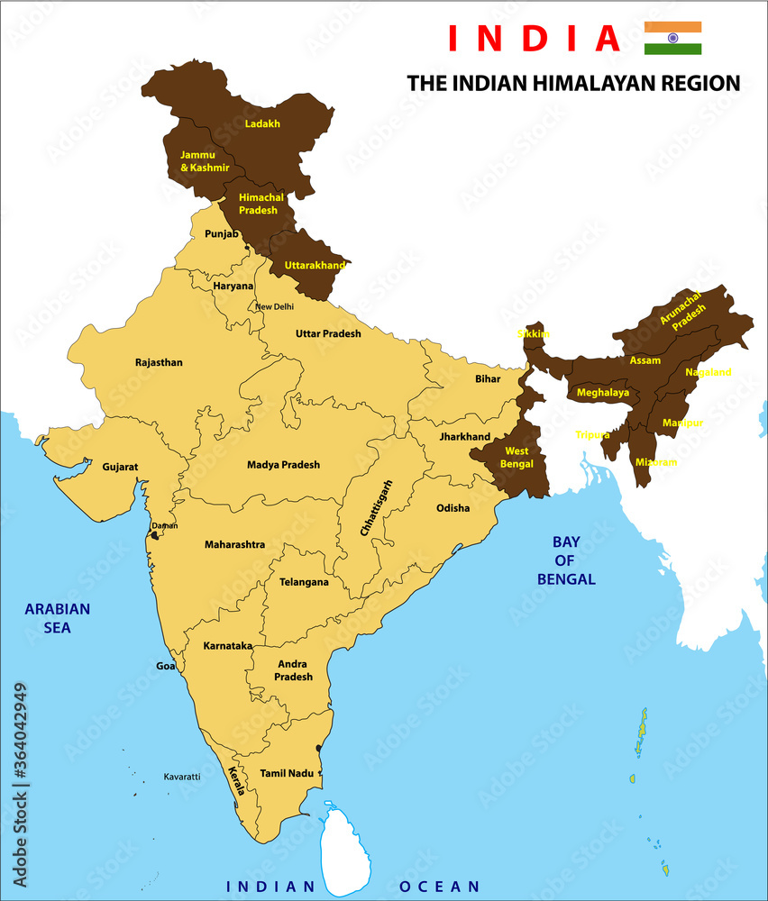 India map. Political Map of India. States and union territories along ...