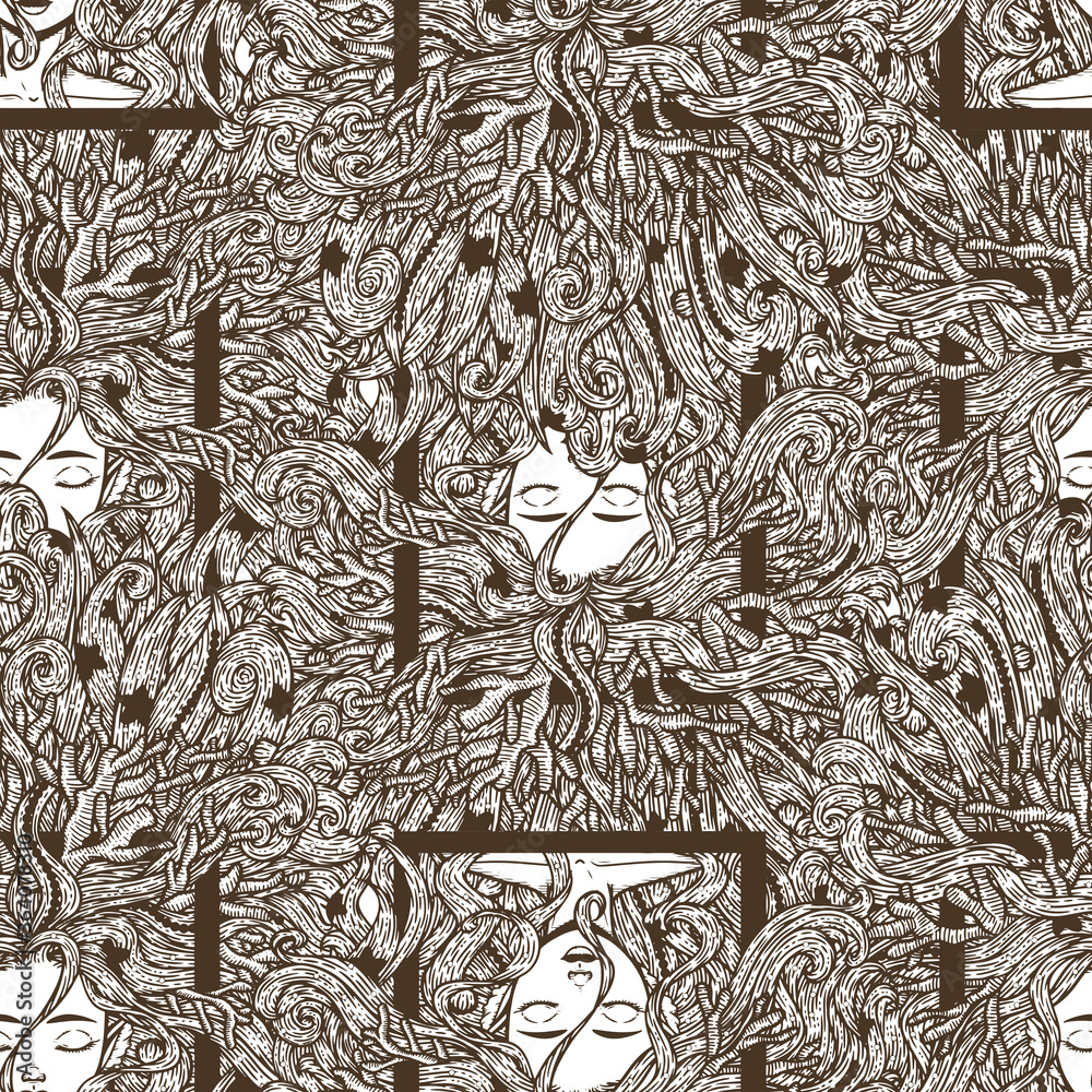 Ocean Wave Illustration in a Seamless Pattern. Personification of ocean ...