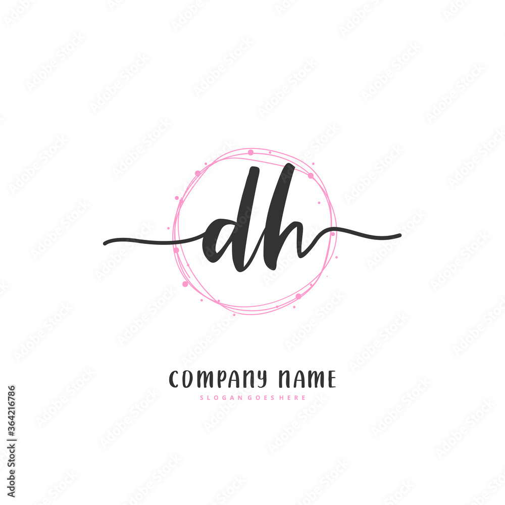 D H DH Initial handwriting and signature logo design with circle. Beautiful design handwritten ...