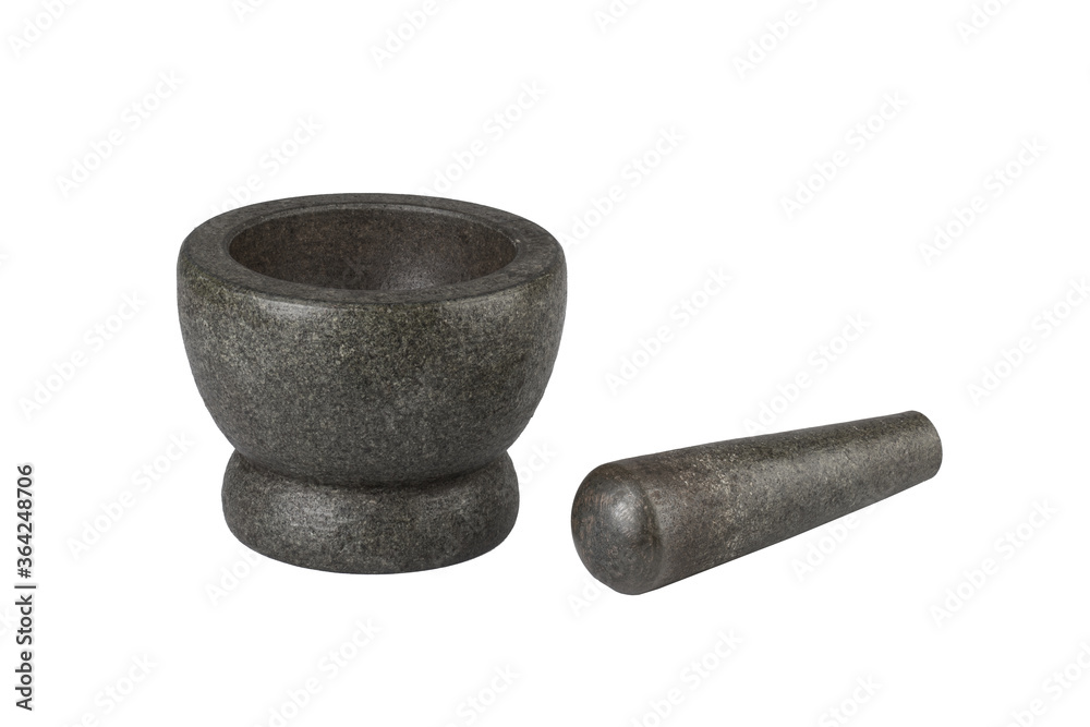 Thailand native stone mortar & pestle isolated on white background with ...