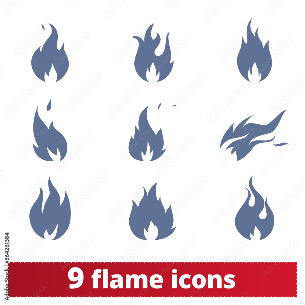 Fire flames icons vector set. Simple illustration of abstract burning ...