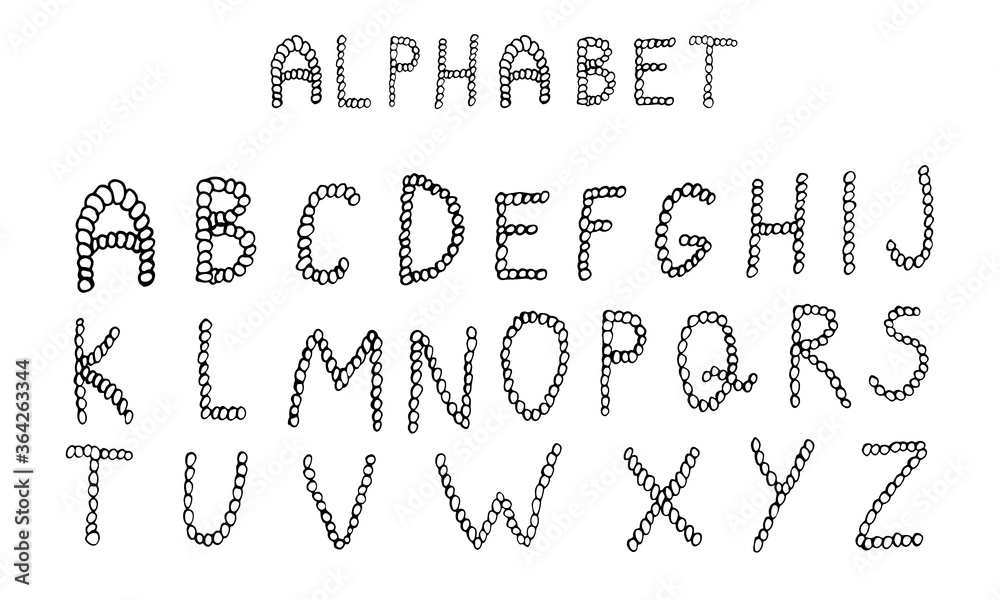 Vector hand drawn alphabet. Black and white English ABCs. Simple ...