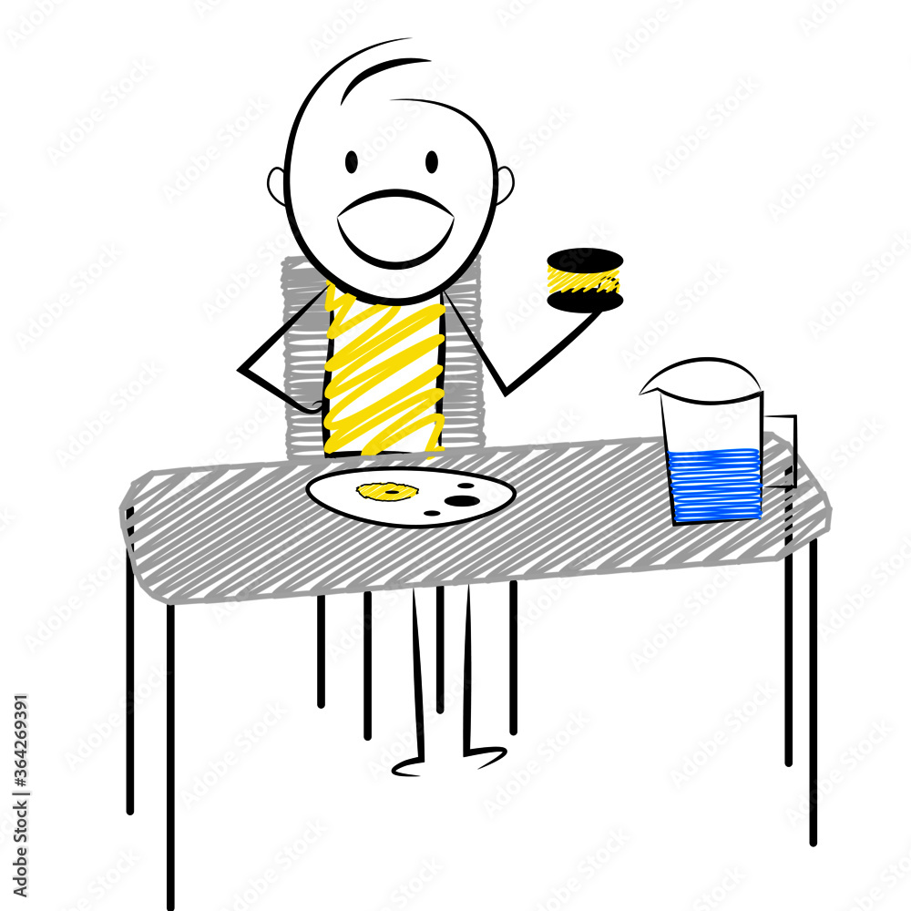 cartoon stickman: break fast, lunch, dinner, eat food. Vector ...