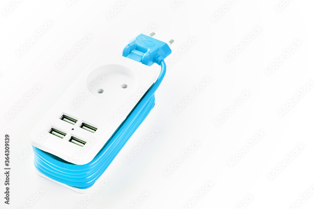 Extension Socket with USB Port on white background for charging phones ...