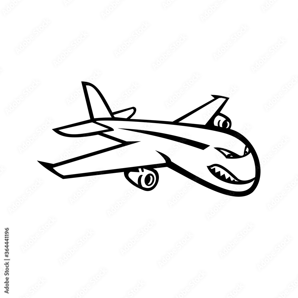 Angry Jumbo Jet Plane Flying Mascot Black and White Stock Vector ...