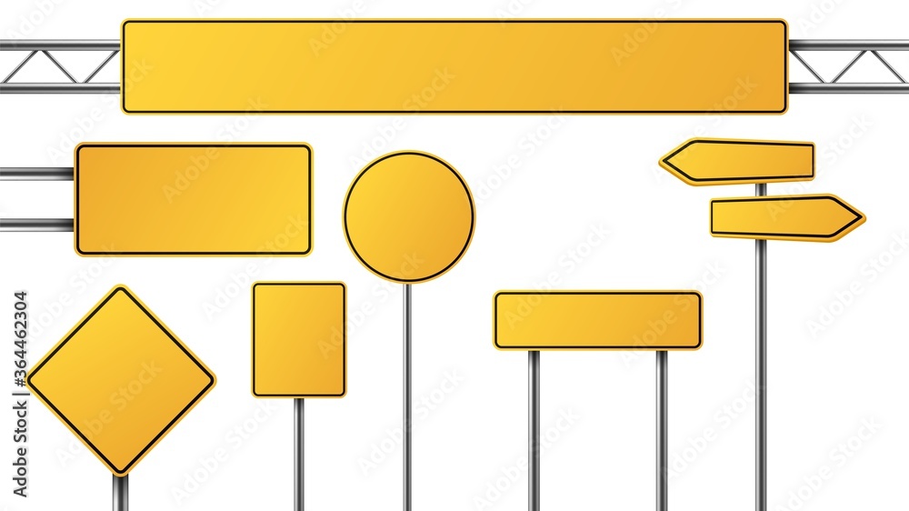 Realistic yellow road sign. Isolated signal tables. Blank street ...