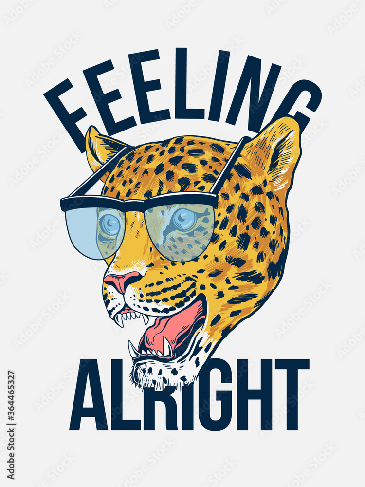 Vector illustration of cheetah head with sunglasses, and text slogan ...