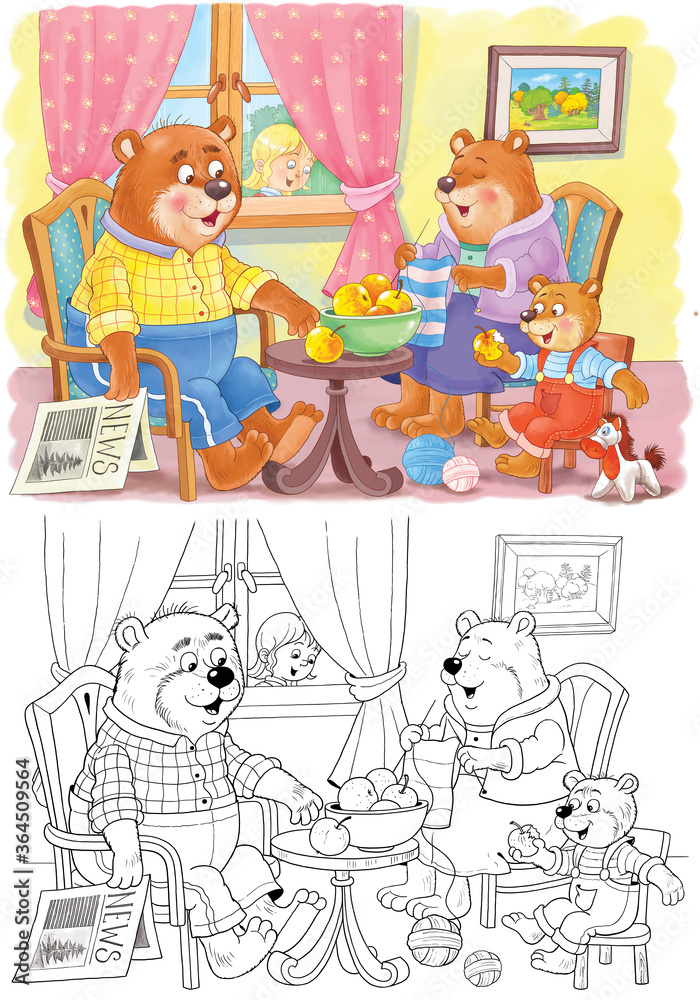 Goldilocks and the three bears. Fairy tale. One picture from series ...