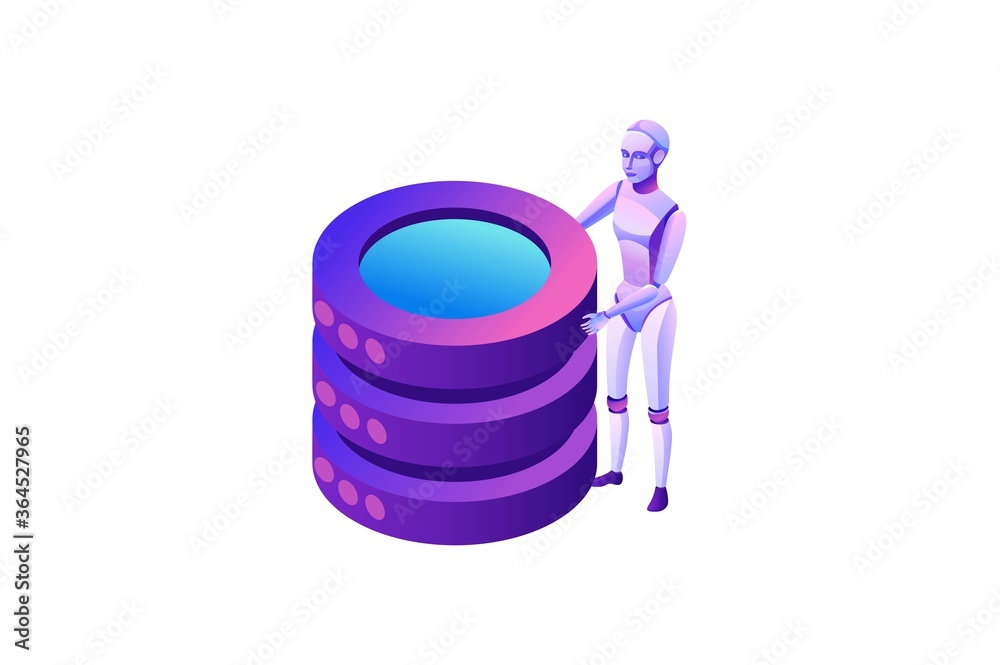 Robotic process automation concept with robot and database, robotic ...