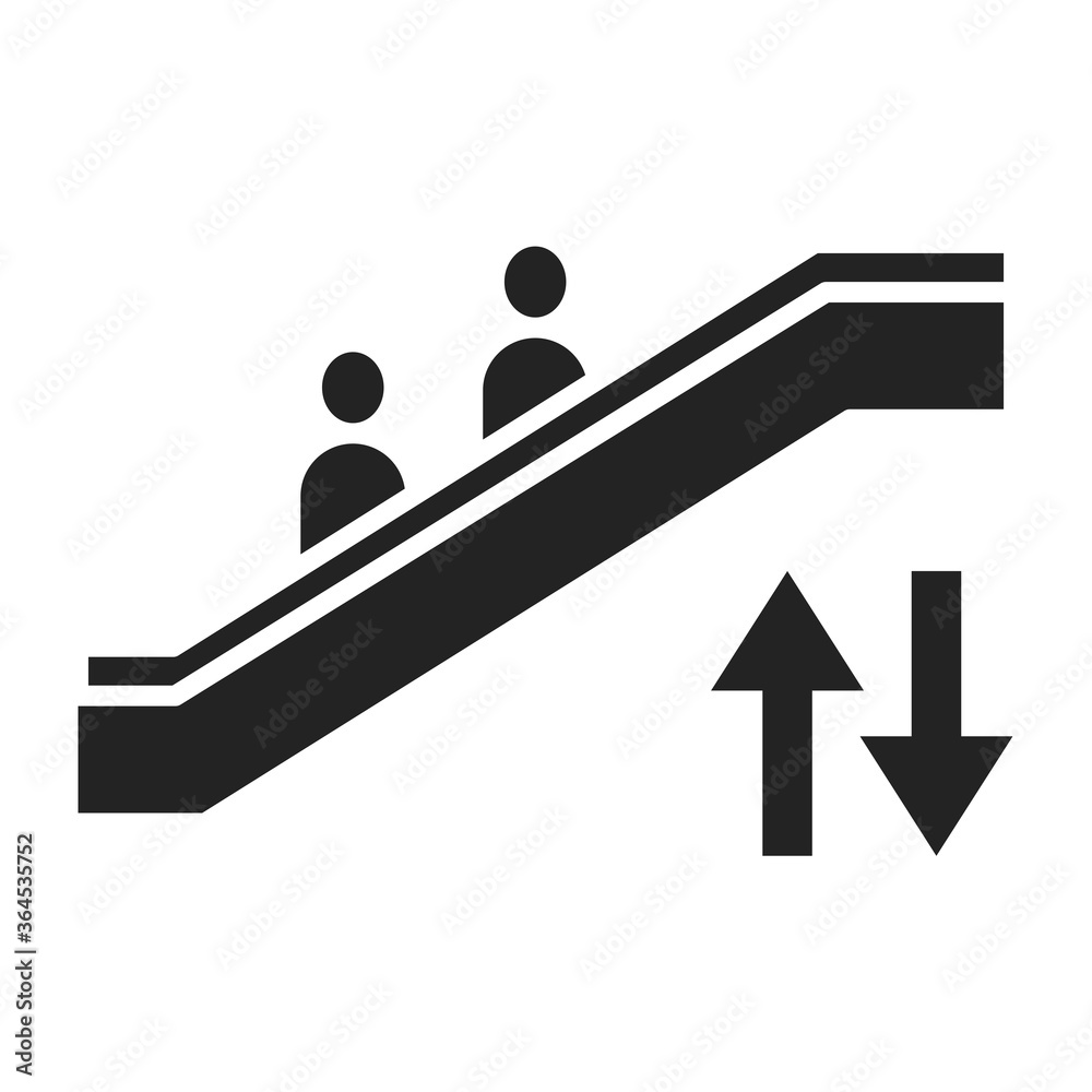 Escalator black glyph icon. Moving staircase which carries people ...