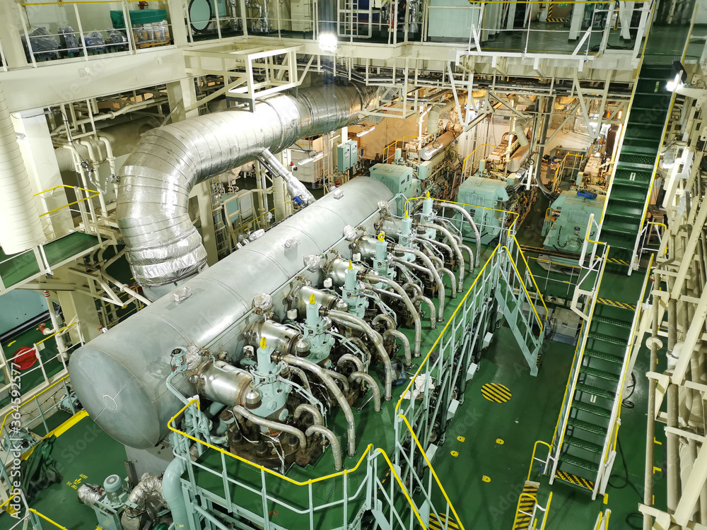 Top view of main engine inside engine room Stock Photo | Adobe Stock