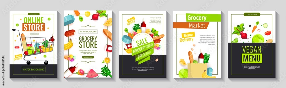 Set of flyers with groceries. Grocery store, Shopping, Supermarket ...