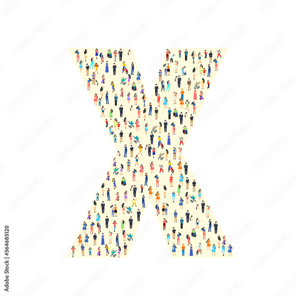 Large group of people in letter X form. People font. Clean vector font ...