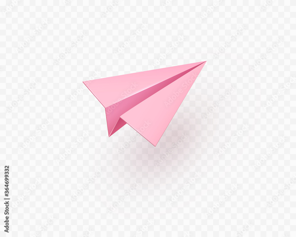 Paper pink flying plane isolated on transparent background. Vector ...