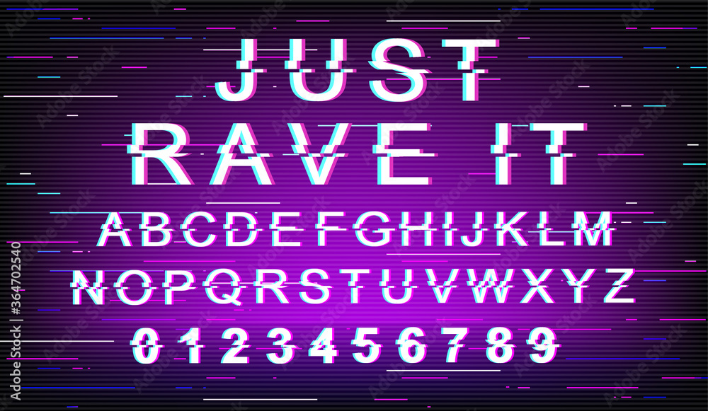 Just rave it font template. Retro futuristic style vector alphabet set ...