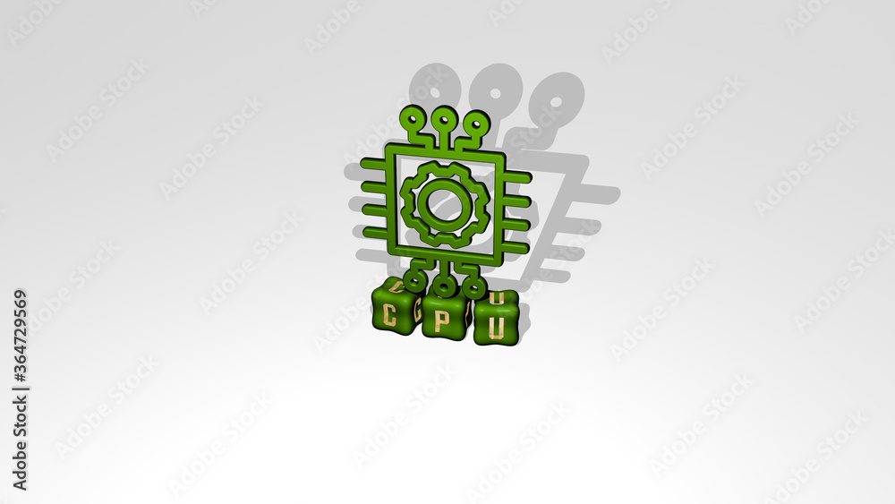 3D graphical image of cpu vertically along with text built by metallic ...