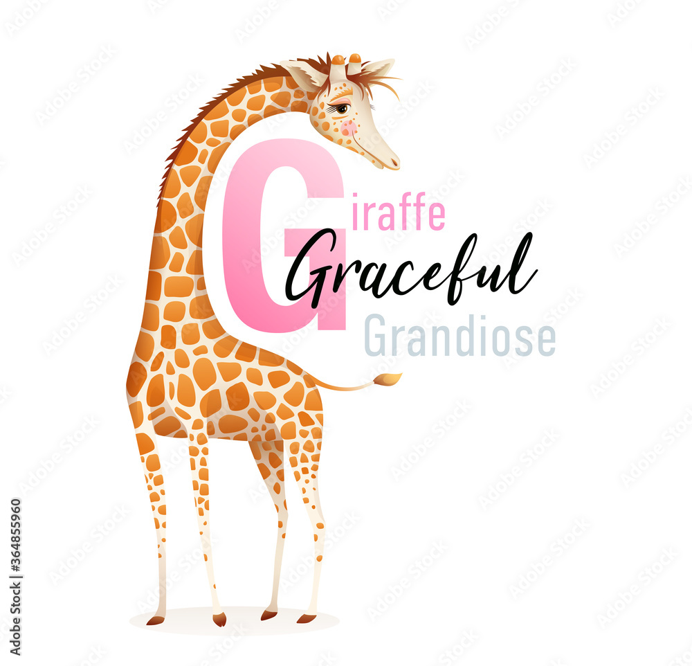 Animal alphabet for children, letter G is for Giraffe. Cute graceful ...
