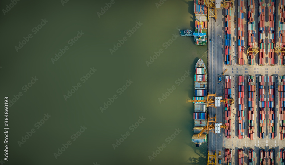 Aerial top view container cargo ship in import export business ...