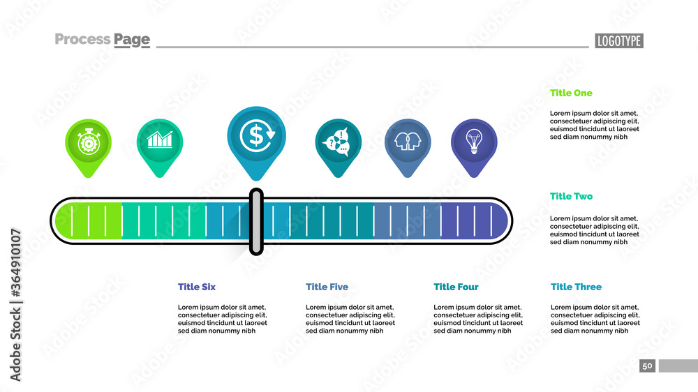 Ilustración de Stock Six pointers scale metaphor process chart template for presentation ...