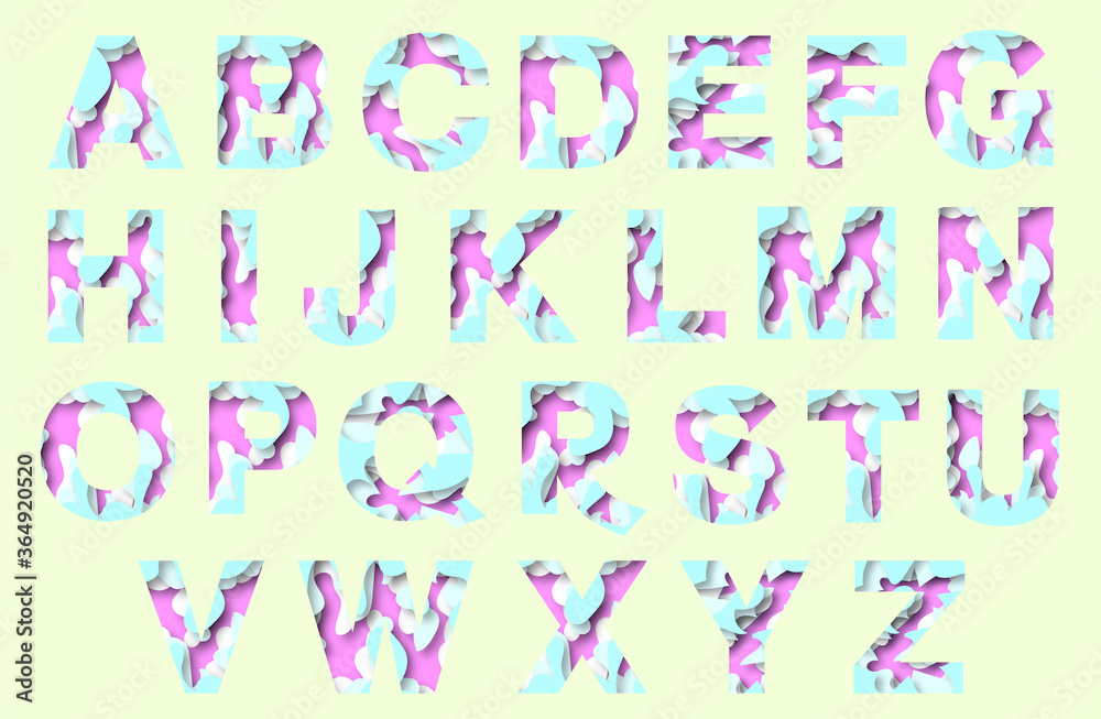 Papercut font alphabet. English typeset color layered letters. 3D ...