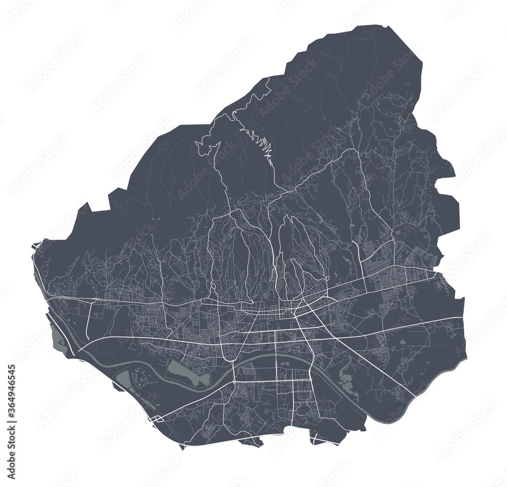Zagreb map. Detailed map of Zagreb city poster with streets. Dark ...